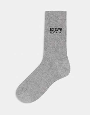 Reclaimed Vintage unisex branded sock in gray heather | ASOS