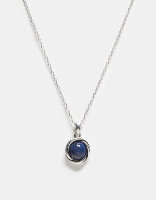 Reclaimed Vintage unisex chain with faux blue stone pendant in silver ...