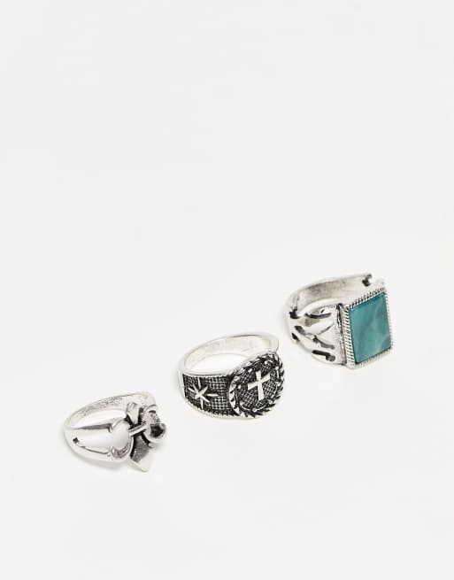 Reclaimed Vintage unisex chunky gothic ring pack in silver | ASOS