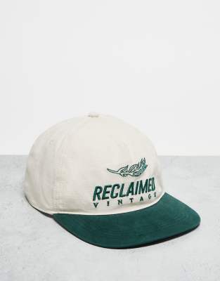 Reclaimed Vintage unisex dad sport cap in ecru and green contrast | ASOS