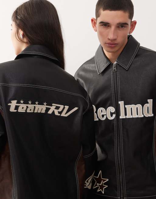 Reclaimed Vintage unisex leather look motor jacket in black and brown ...