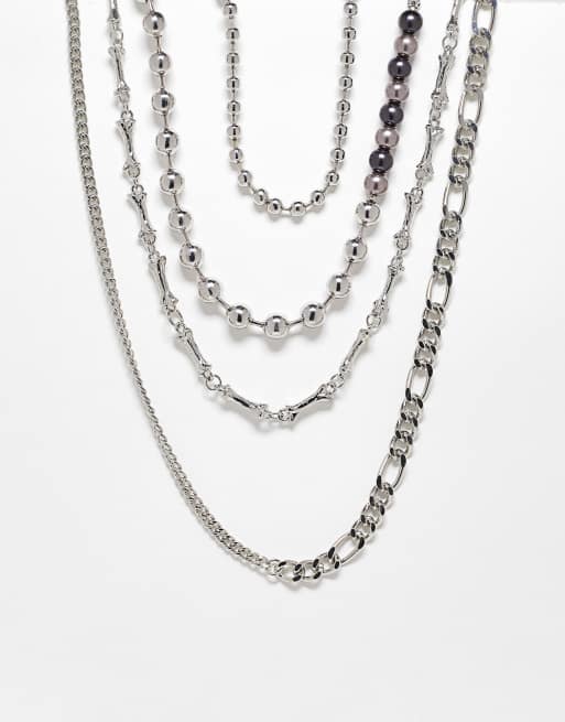 Reclaimed Vintage unisex multirow necklace megapack in silver | ASOS