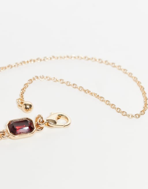 Reclaimed Vintage Unisex red rhinestone choker chain necklace in gold ...