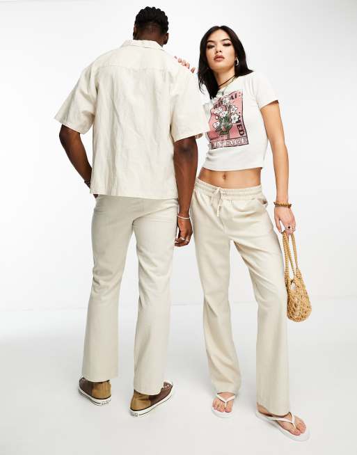 Reclaimed Vintage Unisex Relaxed Straight Trouser In Ecru Linen Mix Asos
