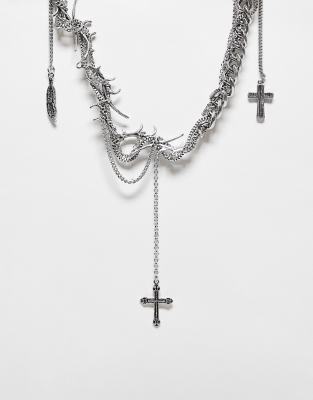 Reclaimed Vintage unisex tangled chain necklace with charms in silver | ASOS