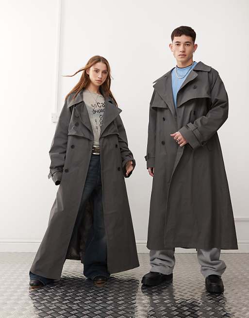 Reclaimed Vintage unisex trench with belt in charcoal | ASOS Reclaimed Vintage unisex trench with belt in charcoal | ASOS