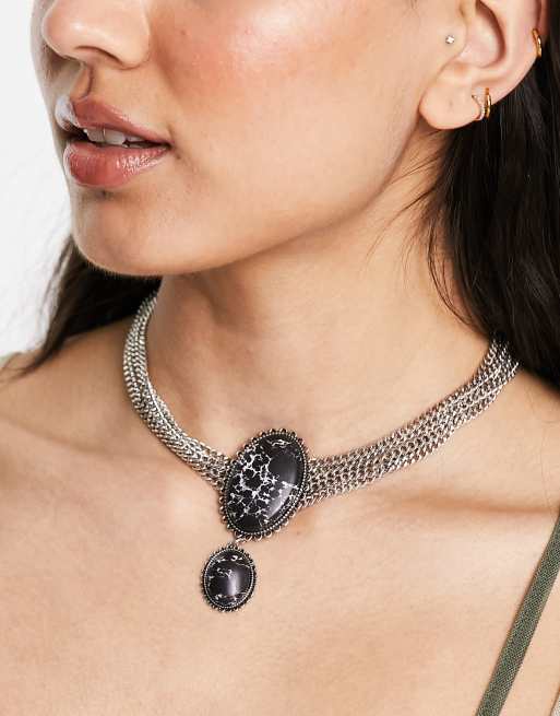Reclaimed Vintage Victoriana Collier Avec Chaînes Et Pierres