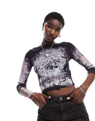 Reclaimed Vintage wide slash neck top with grunge graphic | ASOS