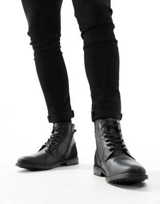 Red Tape casual lace up boots in black leather | ASOS