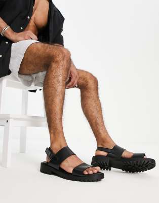 Red Tape two part sandals in black leather | ASOS