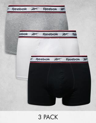Reebok 3 pack Trunks Barlow in Black, Grey & White | ASOS
