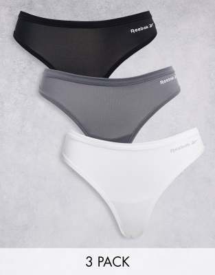 Reebok agatha 3 pack thong in black white grey | ASOS