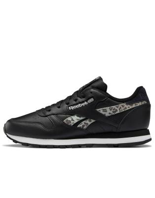Reebok Classic Leather Sneakers In Black With Leopard Print Detailing ...