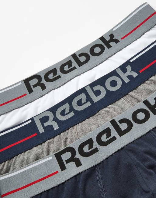 Reebok Mens reebok 3 pack michael trunks vector navy/grey marl/white in ...