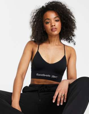 Reebok sports crop top bra in black | ASOS