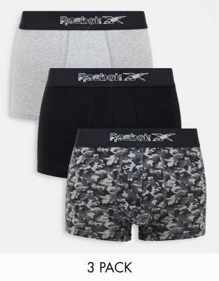 Reebok - Zander - Lot de 3 boxers - Noir, gris et camouflage | ASOS
