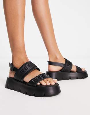 Replay – Platform-Slider in Schwarz mit Logo | ASOS