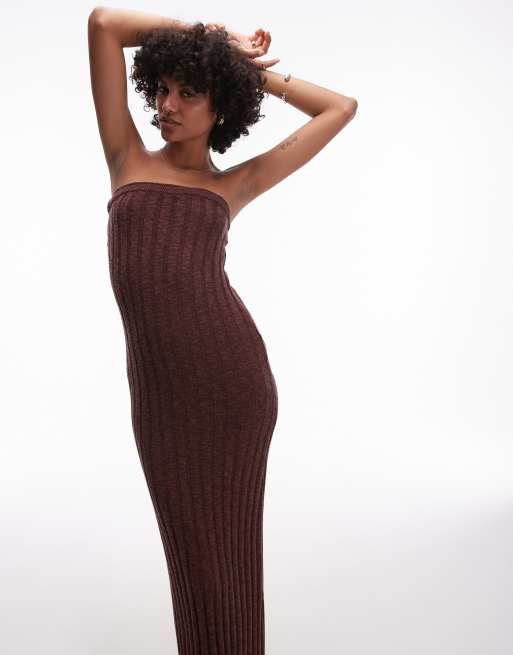 Rhythm koko strapless knit maxi beach dress in dark brown | ASOS