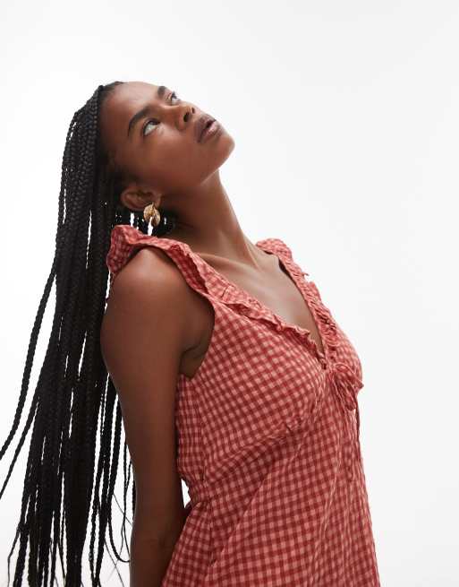 Rhythm Lola check ruffle mini dress in red | ASOS