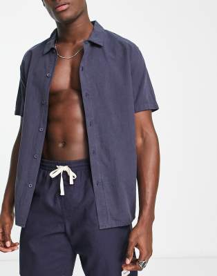Rhythm short sleeve linen beach shirt in navy blue - part of a set | ASOS