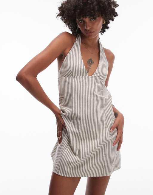 Rhythm valley striped halter mini beach dress in ivy | ASOS