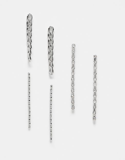 River Island – 3er-Pack silberfarbene Hängeohrringe mit ... River Island – 3er-Pack silberfarbene Hängeohrringe mit ...