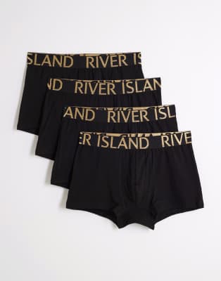 River Island 4 pack gold metallic large ri boxers in black | ASOS