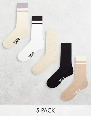 River Island 5 pack of tipped sports socks in beige | ASOS