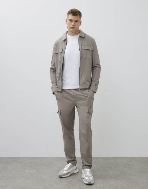 River Island Beige muscle fit shacket in stone - medium | ASOS