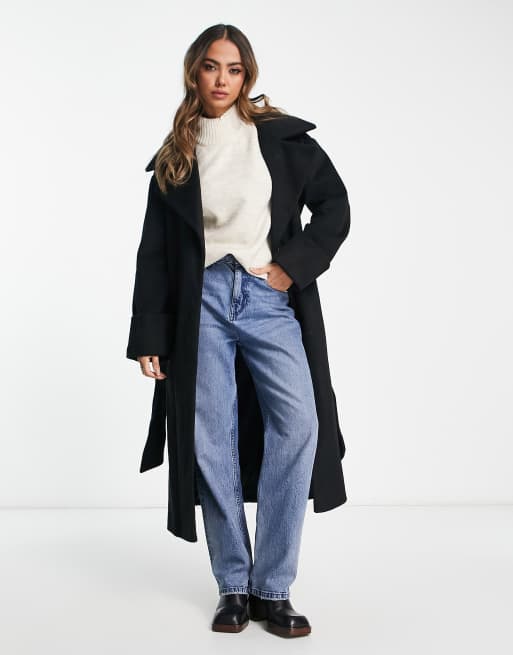 River Island Belted Coat In Black Asos