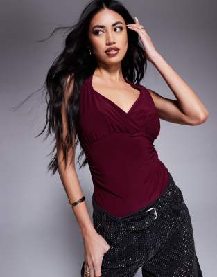 River Island - Body cache-cœur à fronces - Bordeaux | ASOS