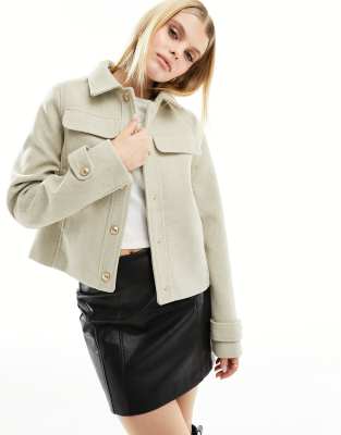 River Island Buttoned up crop jacket in beige - light | ASOS
