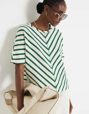 River Island Chevron striped textured top in green | ASOS