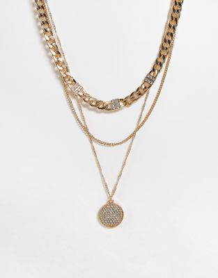 River Island - Collier multi-rangs avec pendentif circulaire à cristaux ...