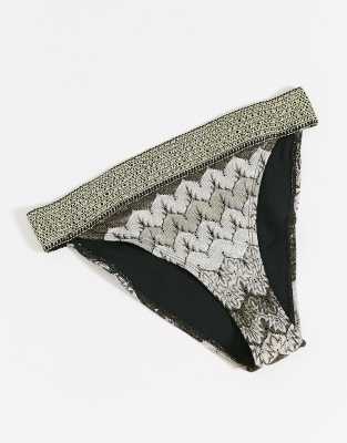 River Island crochet trim bikini bottom in gold | ASOS