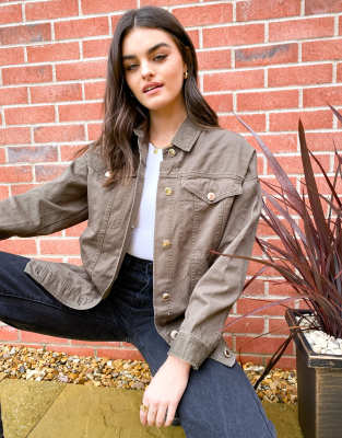 River Island denim jacket in brown | ASOS