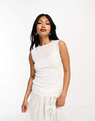 River Island double layer mesh cami top in white | ASOS