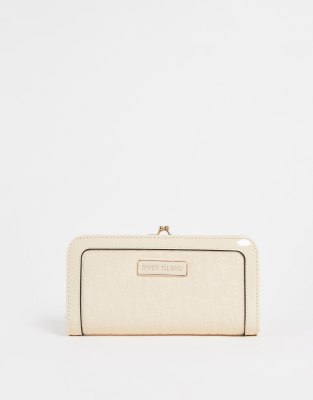 River Island embossed patent wallet in cream | ASOS