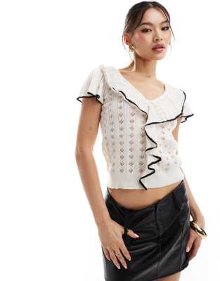 River Island frill stitch knitted top in cream | ASOS