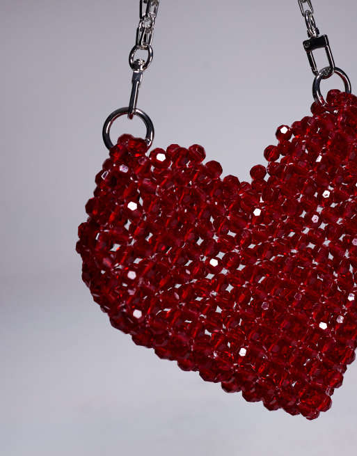 River Island heart beaded bag in red | ASOS
