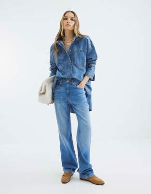 River Island High rise stretch straight leg jeans in denim - light | ASOS