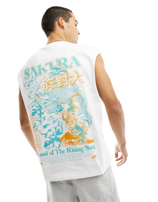 River Island japanese print singlet in white | ASOS