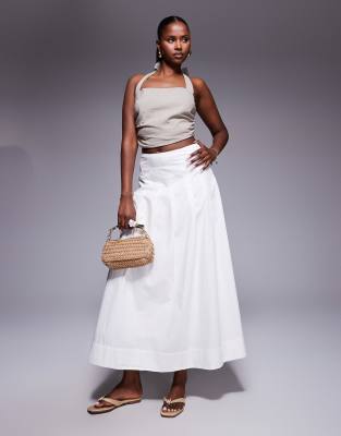 River Island - Jupe trapèze mi-longue en popeline - Blanc | ASOS