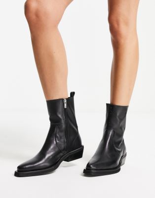 River Island leather western boot in black | ASOS