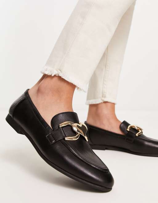 River Island loafers with heart chain detail in black | ASOS