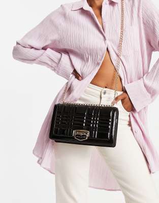 River Island lock front satchel bag in black | ASOS