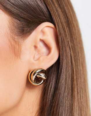 River Island love knot stud earrings in gold | ASOS