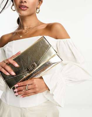 River Island metallic clutch with chain strap in gold | ASOS