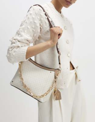 River Island Monogram chain front crossbody bag in beige - light | ASOS