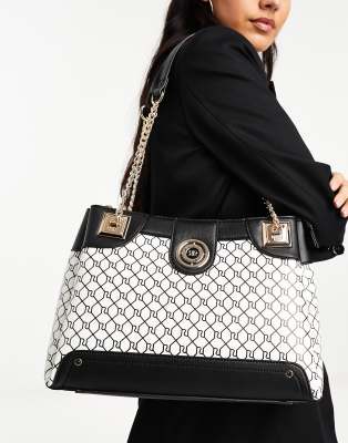River Island monogram chain handle tote bag in white | ASOS